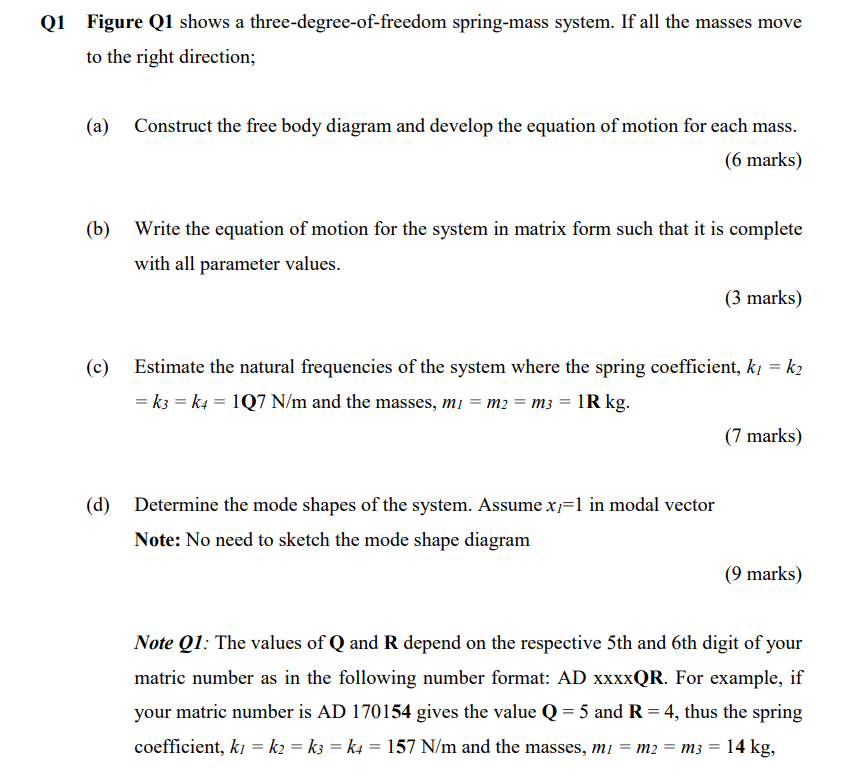 Solved Q1 Figure Q1 shows a three-degree-of-freedom | Chegg.com