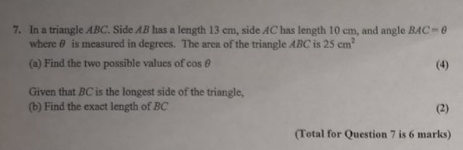 Solved 7. In a triangle ABC. Side AB has a length 13 cm, | Chegg.com