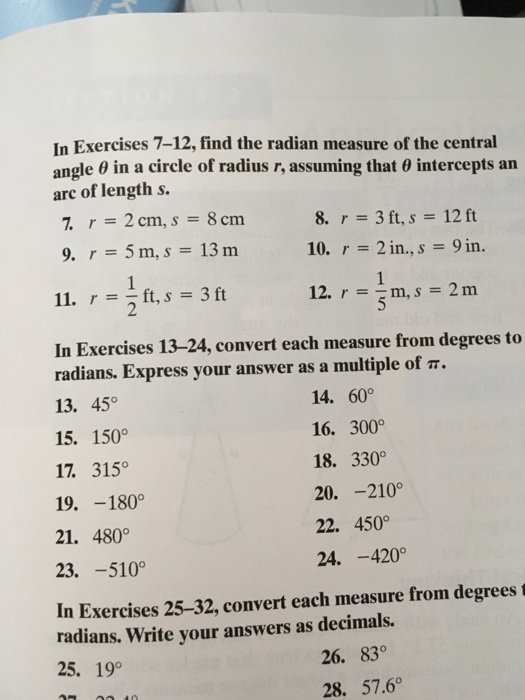 Solved In Exercises 7-12, find the radian measure of the | Chegg.com