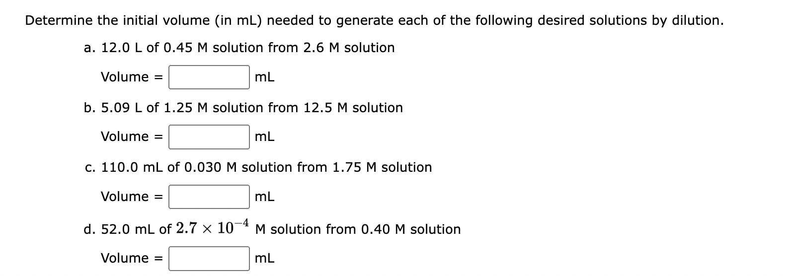 Solved Determine the initial volume (in mL ) needed to | Chegg.com