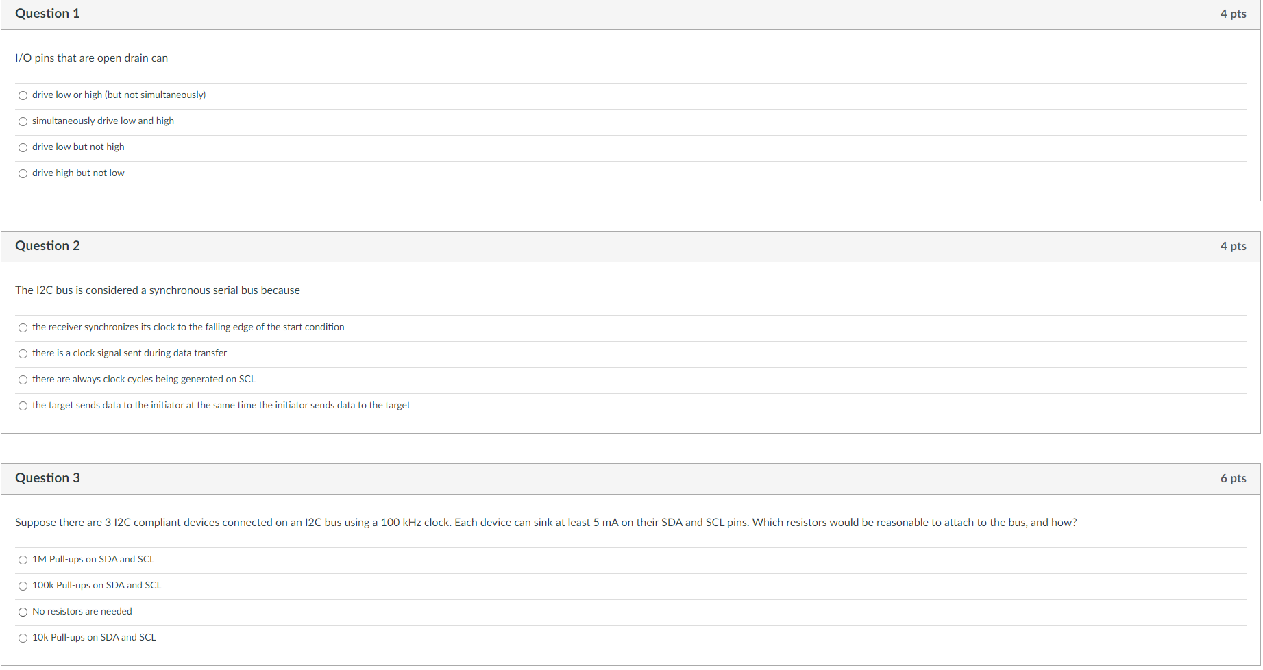 Solved Question 1 4 pts I/O pins that are open drain can | Chegg.com