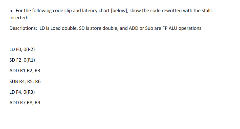 Instruction producing result Latency in clock cycles | Chegg.com