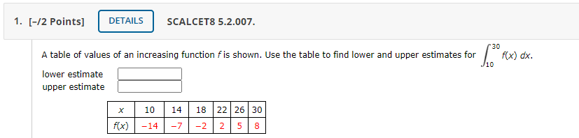 Solved 1. (-12 points] DETAILS SCALCET8 5.2.007. Doºrw 30 | Chegg.com