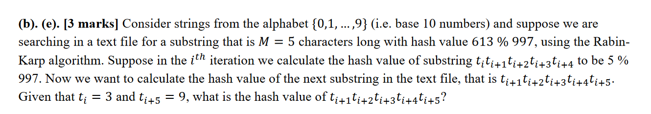 (b). (e). [3 marks] Consider strings from the | Chegg.com