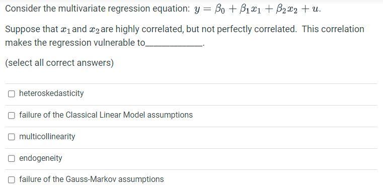 Solved Consider the multivariate regression equation: | Chegg.com
