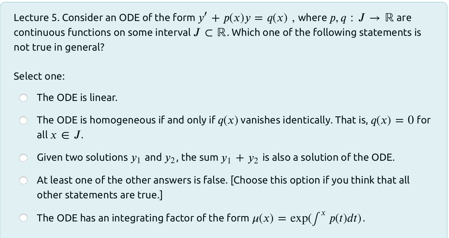 Solved Lecture 5. ﻿Consider an ODE of the form | Chegg.com
