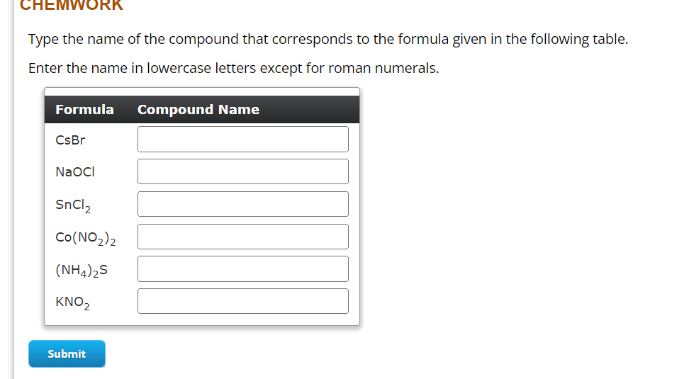 Solved Type the name of the compound that corresponds to the | Chegg.com