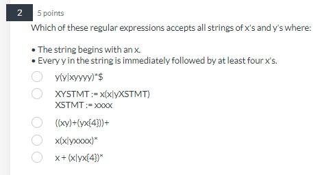 Solved 5 points Which of these regular expressions accepts | Chegg.com