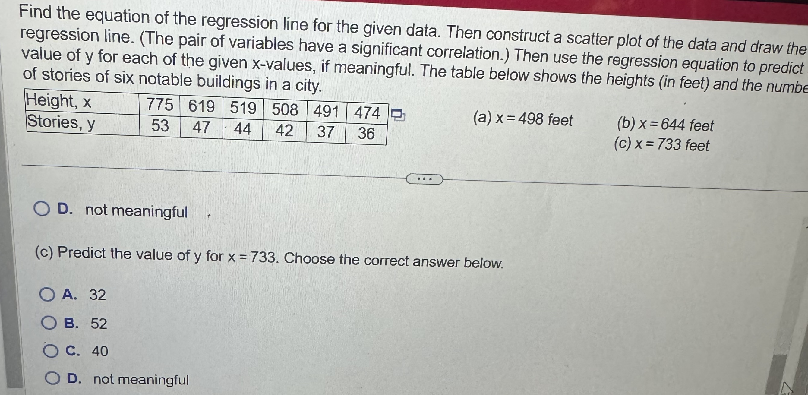 Solved regressio equation of the regression line for the | Chegg.com