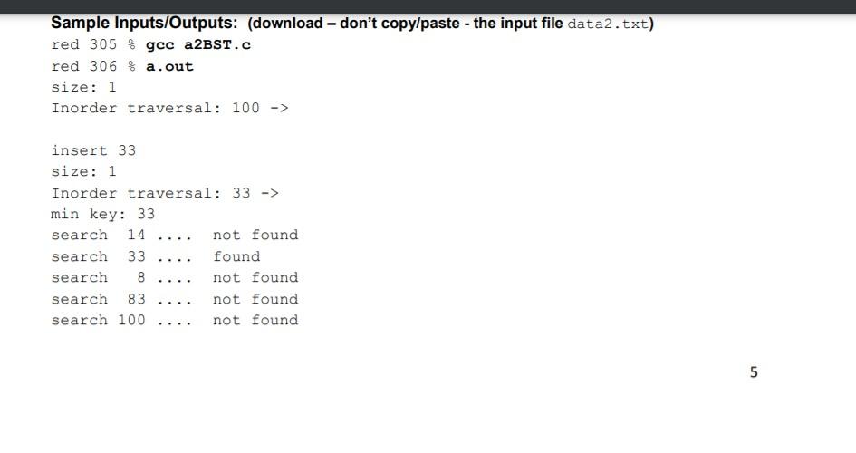 Solved Question 2 Binary search tree in C (40 pts) Subject: | Chegg.com