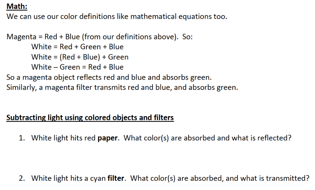 Solved ACTIVITY 8: COLOR MATH We can use the rules of color | Chegg.com