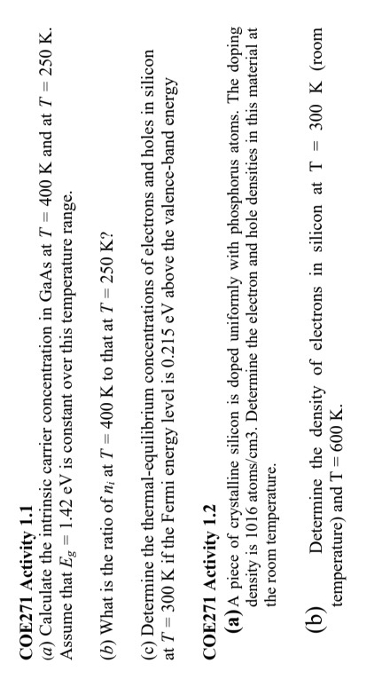 Solved COE271 ﻿Activity 1.1(a) ﻿Calculate the intrinsic | Chegg.com