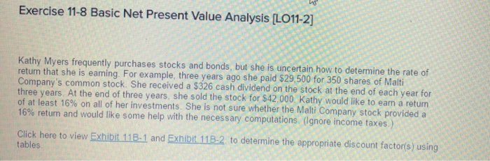 Solved Exercise 11-8 Basic Net Present Value Analysis | Chegg.com