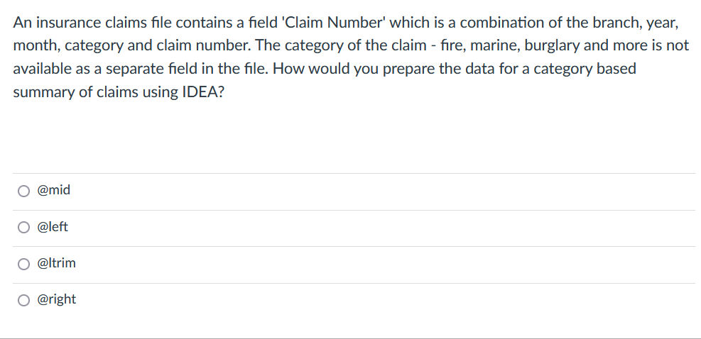 Solved An insurance claims file contains a field 'Claim | Chegg.com
