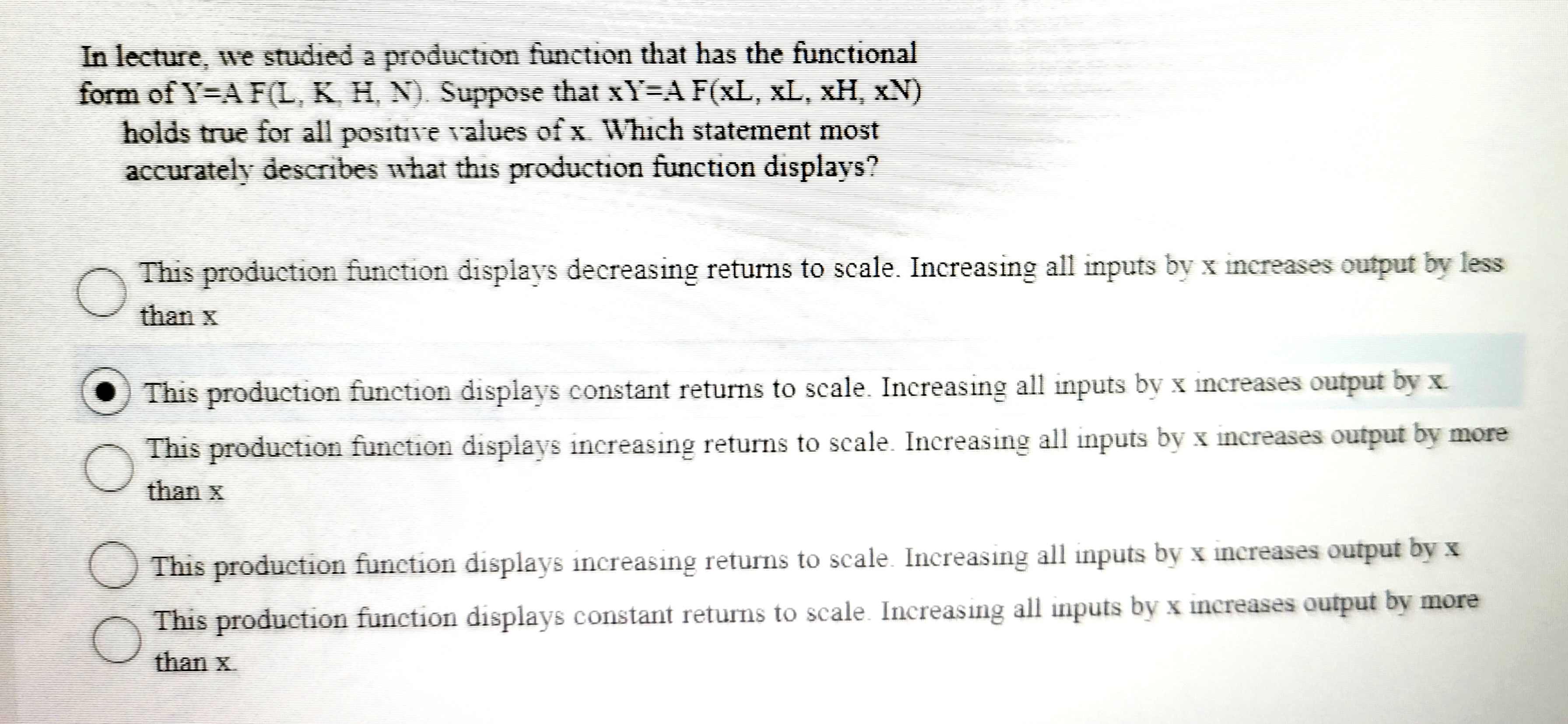 Solved In lecture, we studied a production function that has | Chegg.com