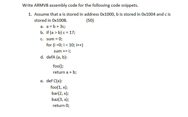 Solved a Write ARMV8 assembly code for the following code | Chegg.com