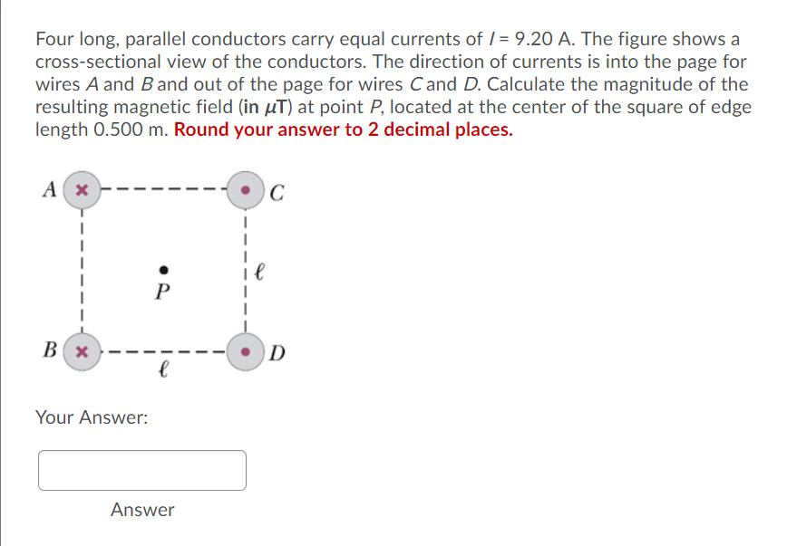 Solved Four long, parallel conductors carry equal currents | Chegg.com