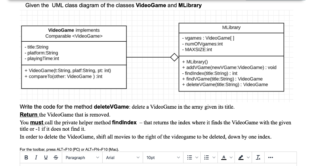 Solved Given the UML class diagram of the classes Video Game | Chegg.com