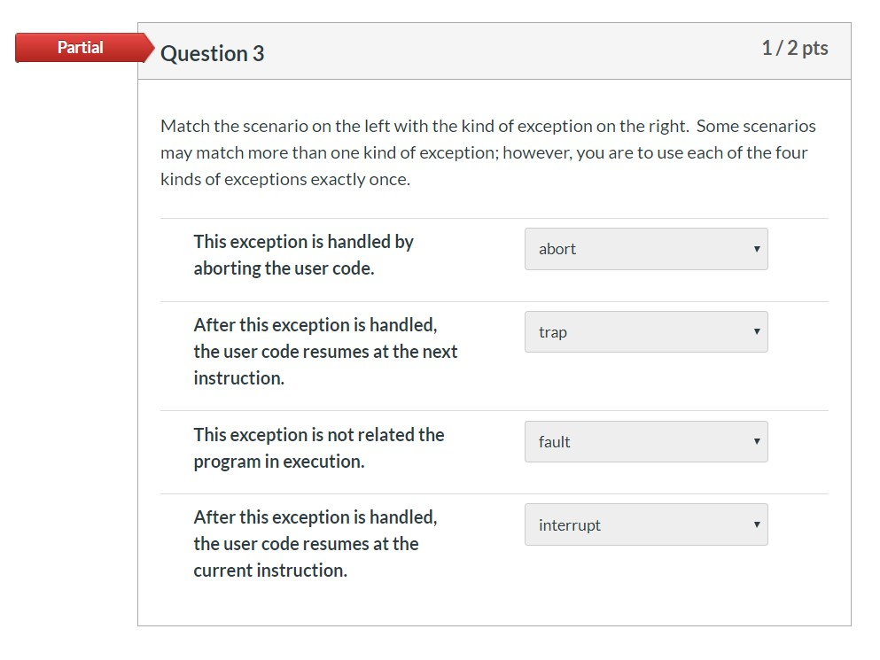 Solved Partial Question 3 1/2 pts Match the scenario on the | Chegg.com