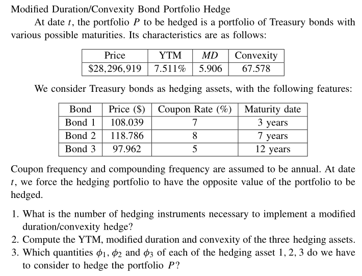 Modified Duration/Convexity Bond Portfolio Hedge At | Chegg.com