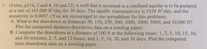 Solved (Fetter, p216, 2 and 4, 10 and 12) A well that is | Chegg.com