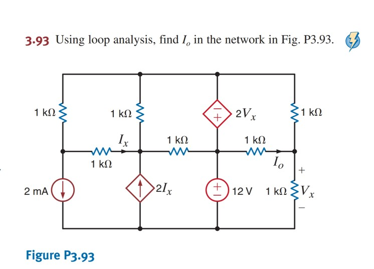 Solved ( 3.93 Using loop analysis, find I, in the network in | Chegg.com