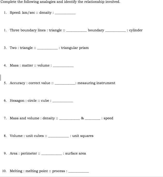 Solved Complete the following analogies and identify the | Chegg.com