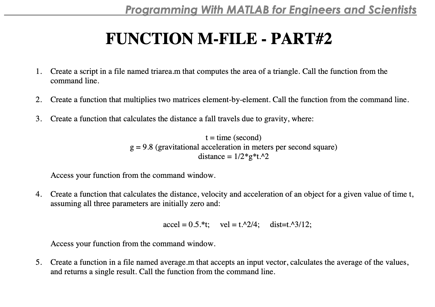 Solved create the following script in matlab please answer # | Chegg.com