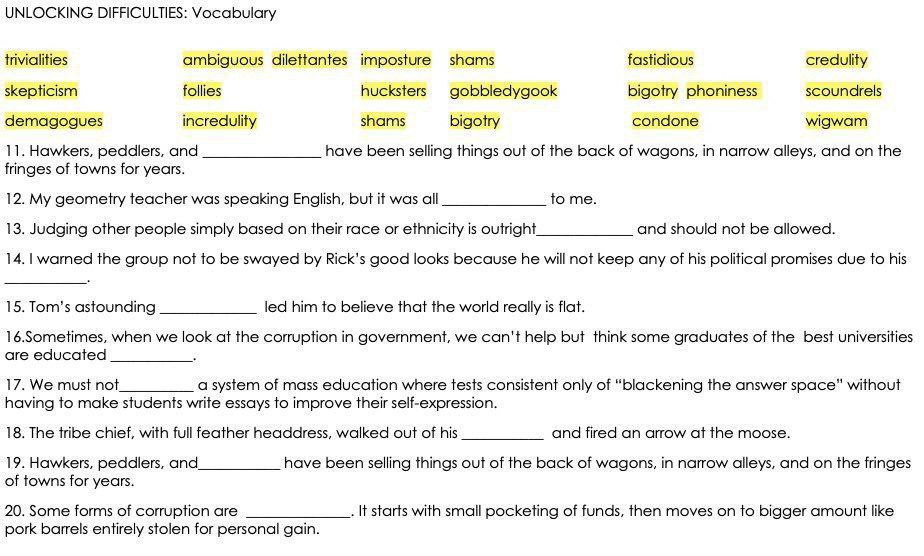 UNLOCKING DIFFICULTIES: Vocabulary 11. Hawkers, | Chegg.com