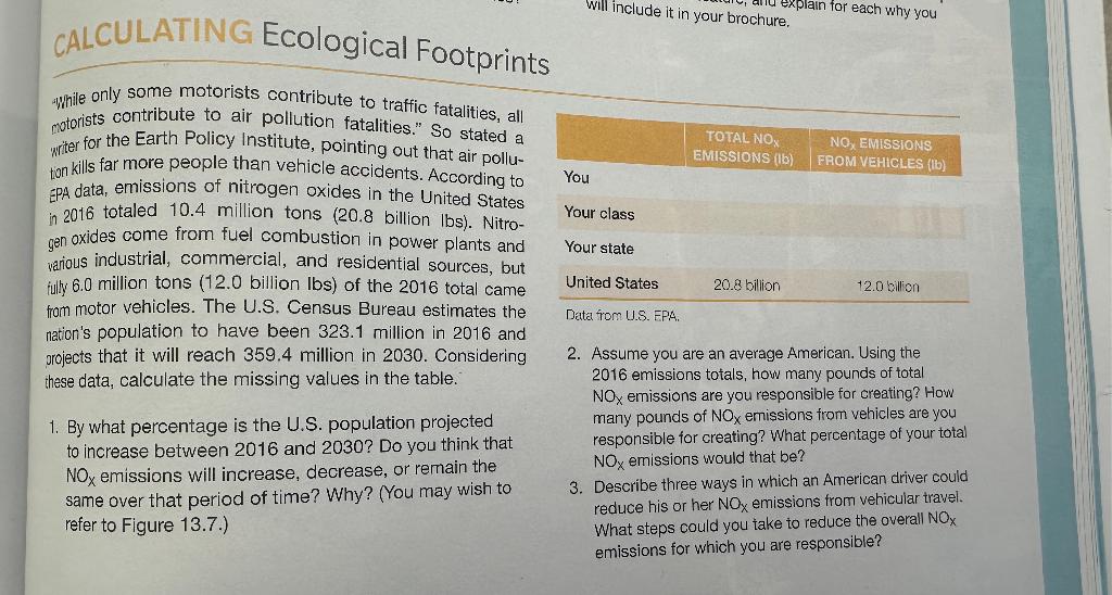 CALCULATING Ecological Footprints Will include it in | Chegg.com