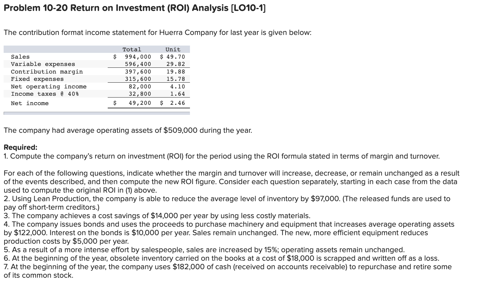 Solved Problem 10-20 Return on Investment (ROI) Analysis | Chegg.com