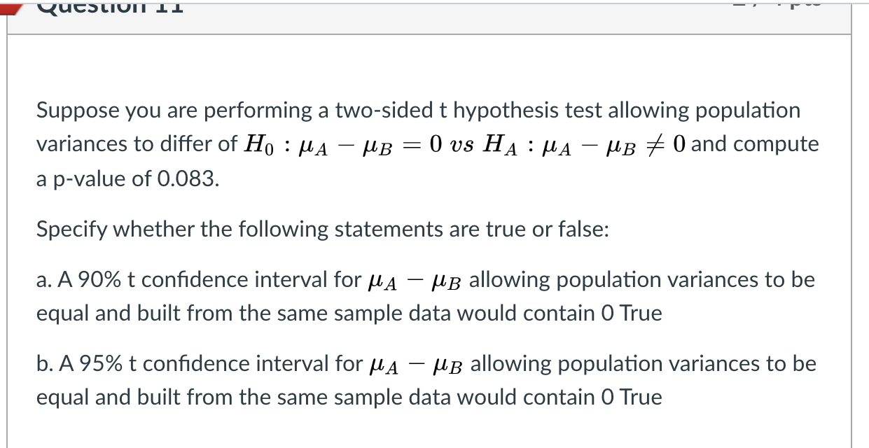 Solved QUESTIOITII Suppose you are performing a two-sided t | Chegg.com