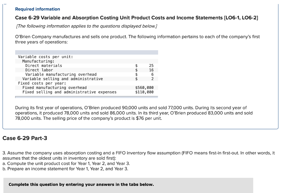 Solved Required information Case 6-29 Variable and | Chegg.com