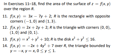Solved In Exercises 11-18, find the area of the surface of | Chegg.com