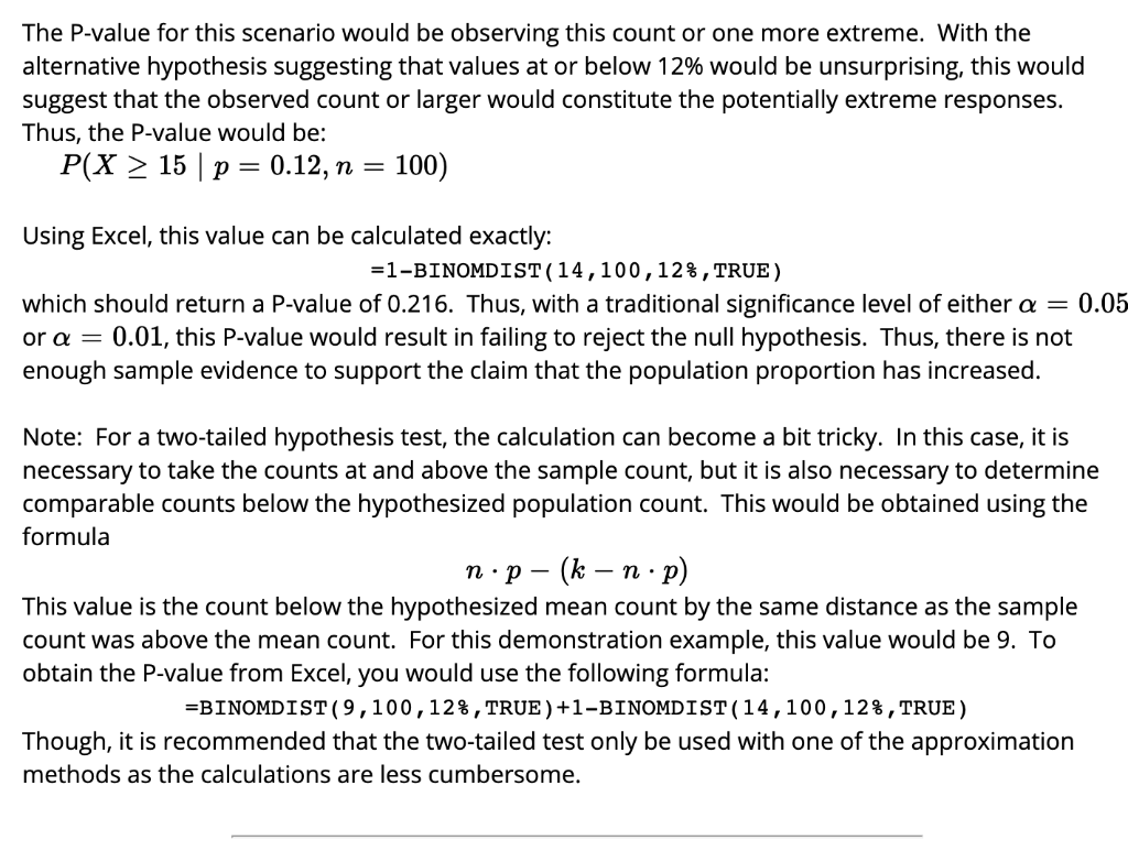 Solved When conducting a hypothesis test with a binomial | Chegg.com