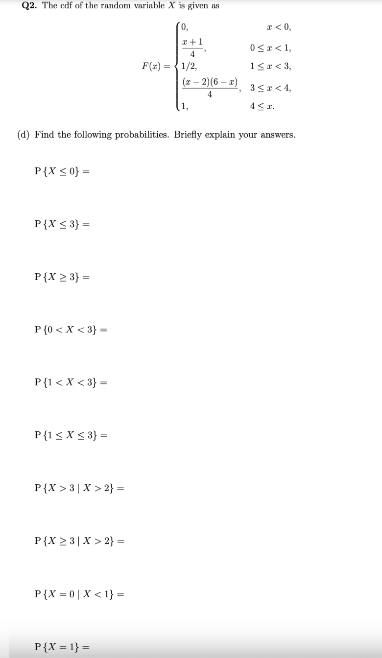 Solved Q2. The cdf of the random variable X is given as | Chegg.com