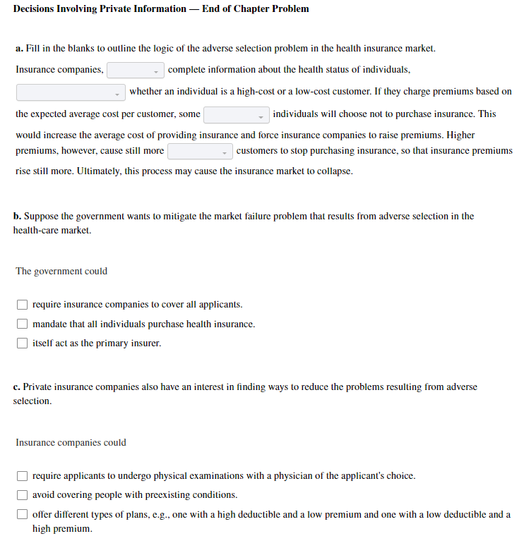 Solved Decisions Involving Private Information - End of | Chegg.com