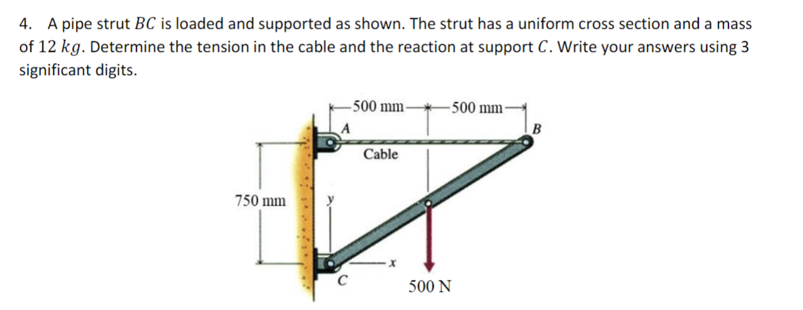 Solved 4. A pipe strut BC is loaded and supported as shown. | Chegg.com