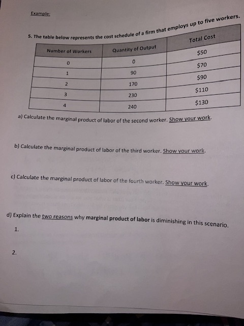 Solved Example: a) Calculate the marginal product of labor | Chegg.com