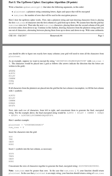 Solved Part I: The Up/Down Cipher: Encryption Algorithm (20 | Chegg.com