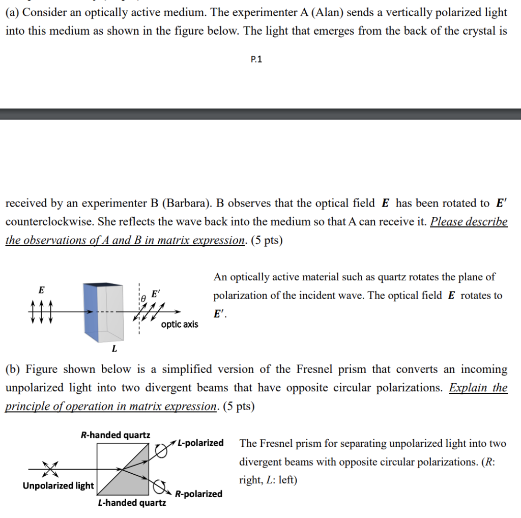 Solved (a) Consider an optically active medium. The | Chegg.com
