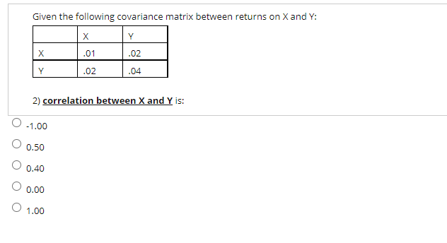 Solved Given the following covariance matrix between returns | Chegg.com
