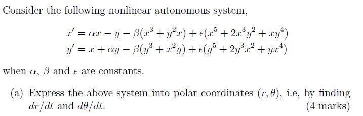 Solved Consider the following nonlinear autonomous system, = | Chegg.com
