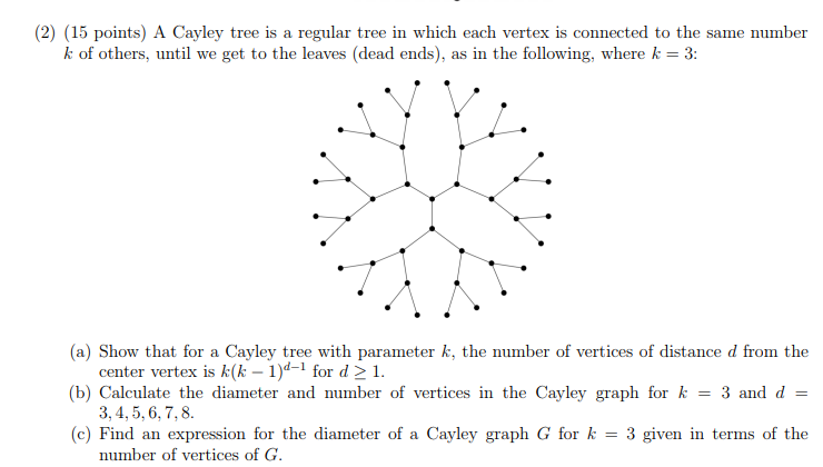 Solved (2) (15 points) A Cayley tree is a regular tree in | Chegg.com