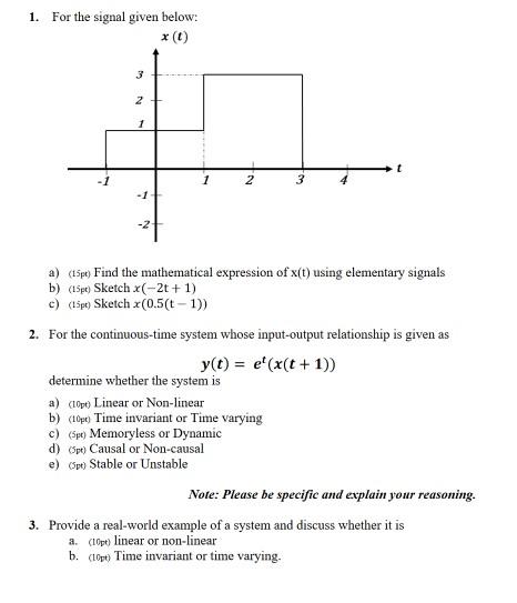 Solved 1. For the signal given below: a) (15pt) Find the | Chegg.com