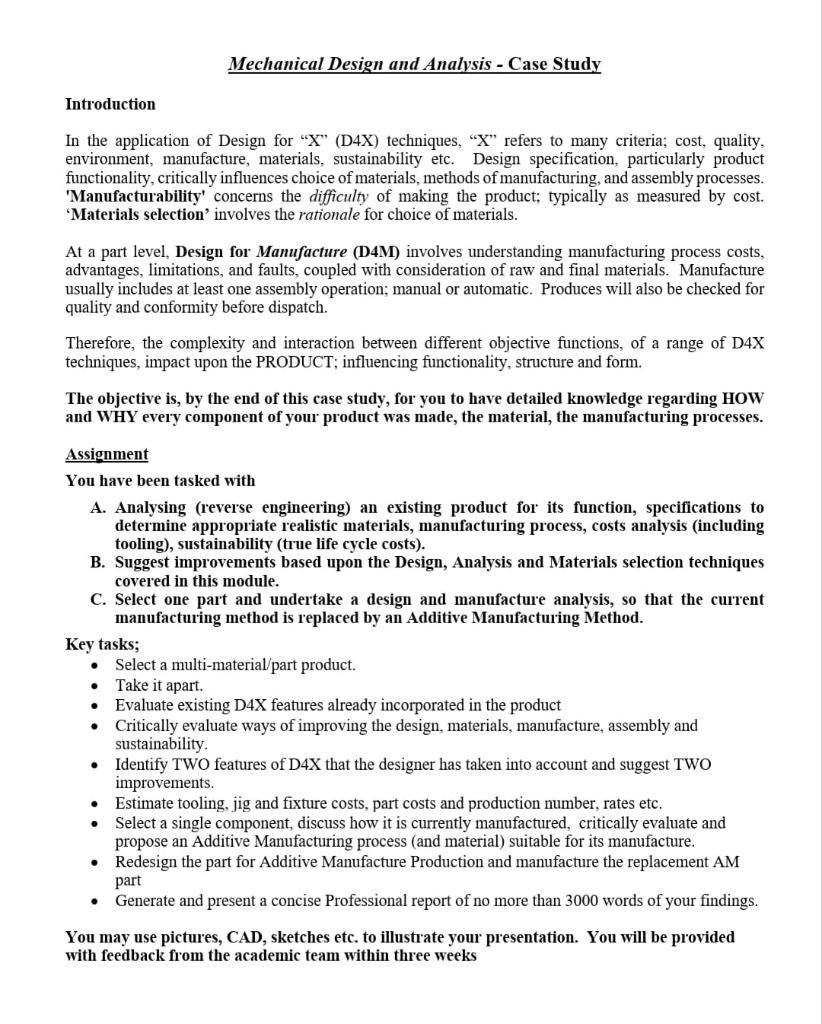Mechanical Design and Analysis - Case Study | Chegg.com
