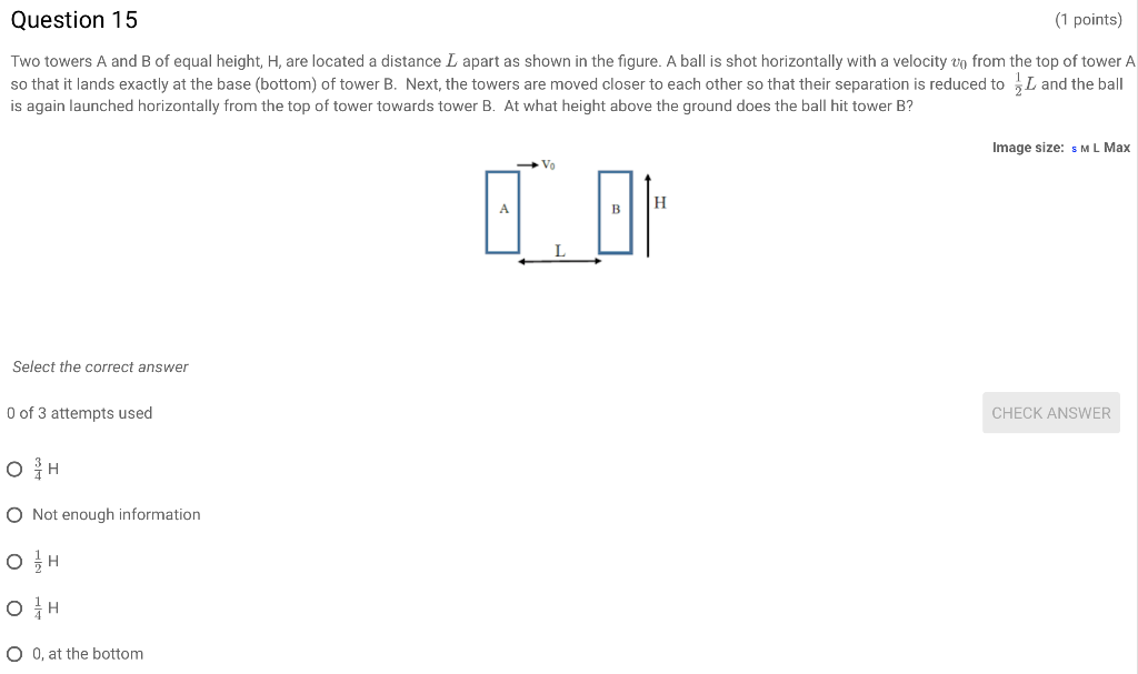 Solved Question 15 (1 points) Two towers A and B of equal | Chegg.com