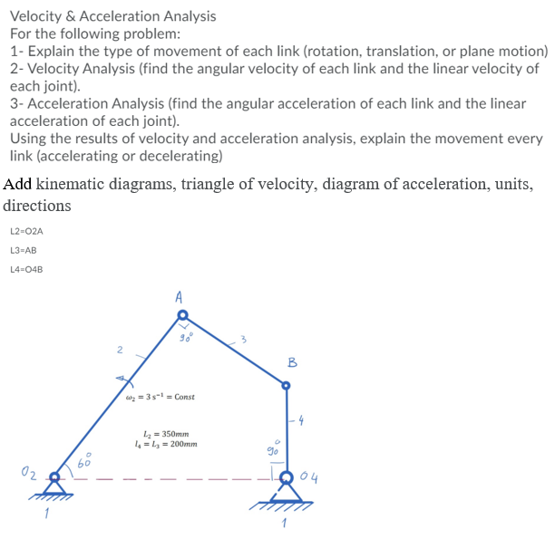 Solved Velocity & Acceleration Analysis For the following | Chegg.com