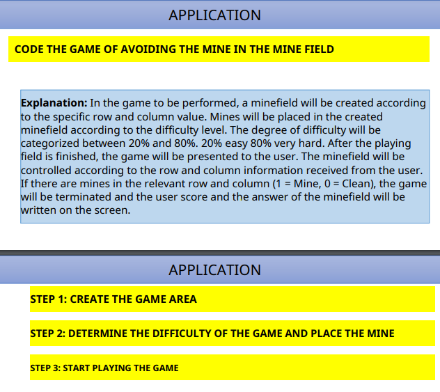 Solved APPLICATION CODE THE GAME OF AVOIDING THE MINE IN THE | Chegg.com