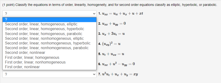 Solved 1 Point Classify The Equations In Terms Of Order